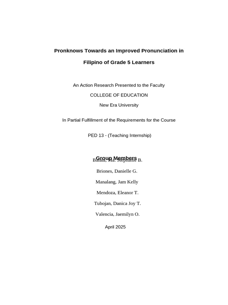 Pronknows Towards An Improved Pronunciation in Filipino of Grade | PDF ...