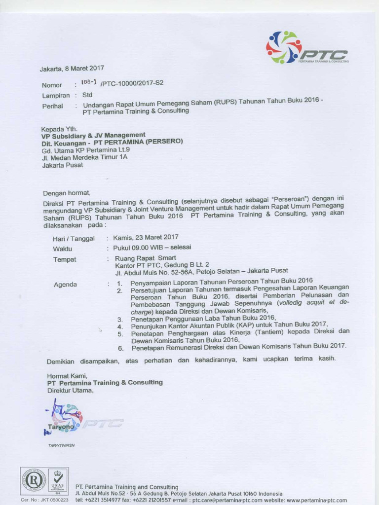Undangan RUPS Tahun Buku 2016 | PDF