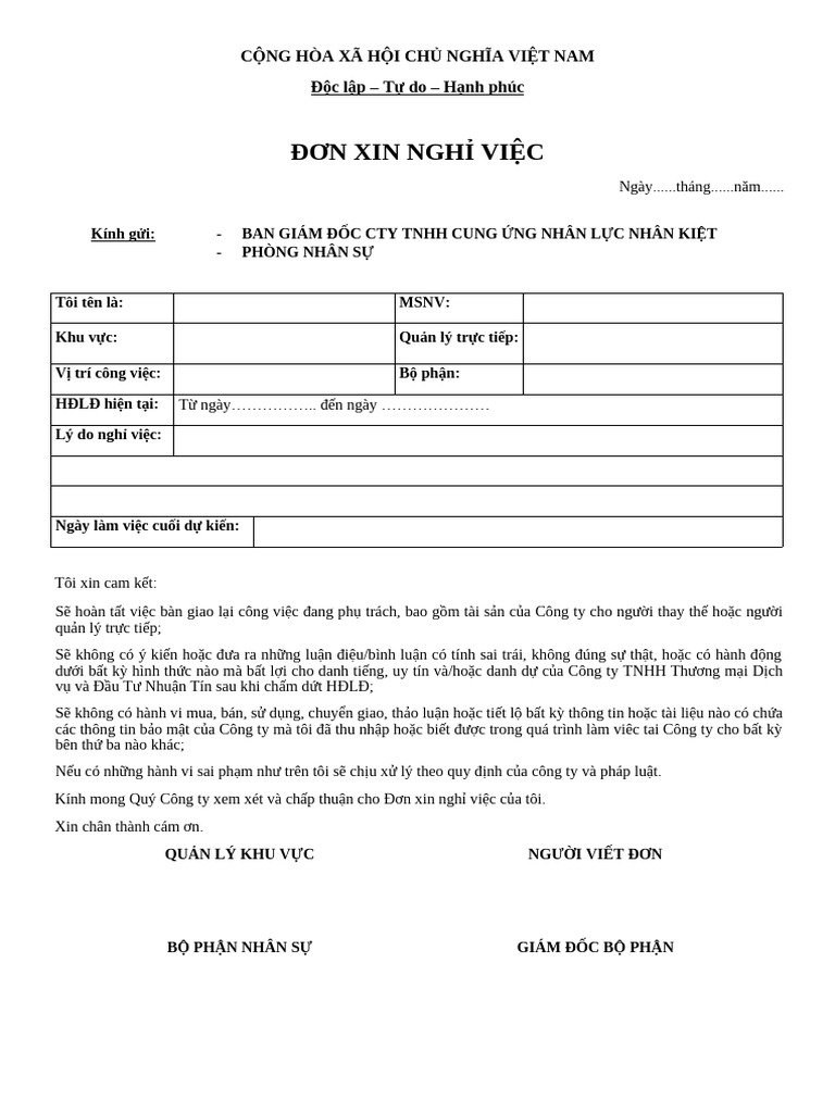 MBTV.2023-ĐƠN NGHỈ VIỆC (kèm BB bàn giao) NHÂN KIỆT | PDF