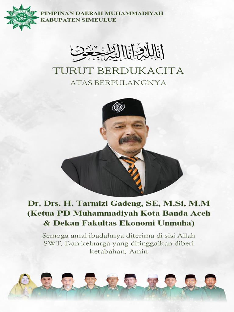 Turut Berdukacita Atas Berpulangnya Dr. Drs. H. Tarmizi Gadeng, SE, M.Si, M.M (Ketua PD ...