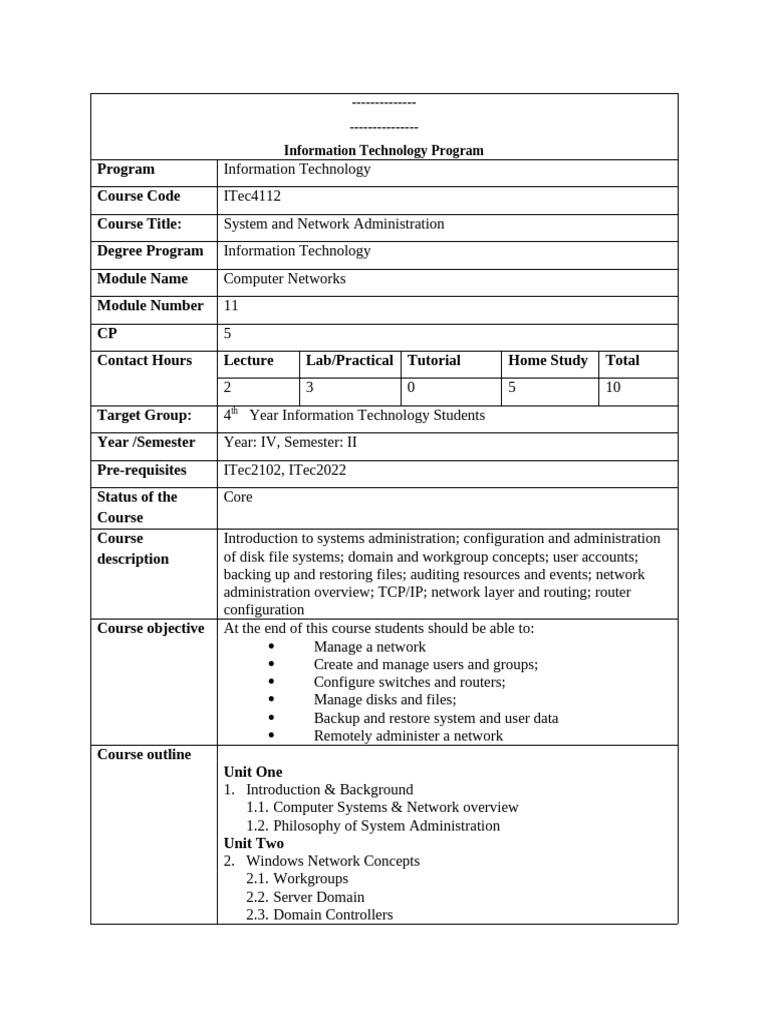 Information Technology Program | PDF | Computer Network | Microsoft Windows