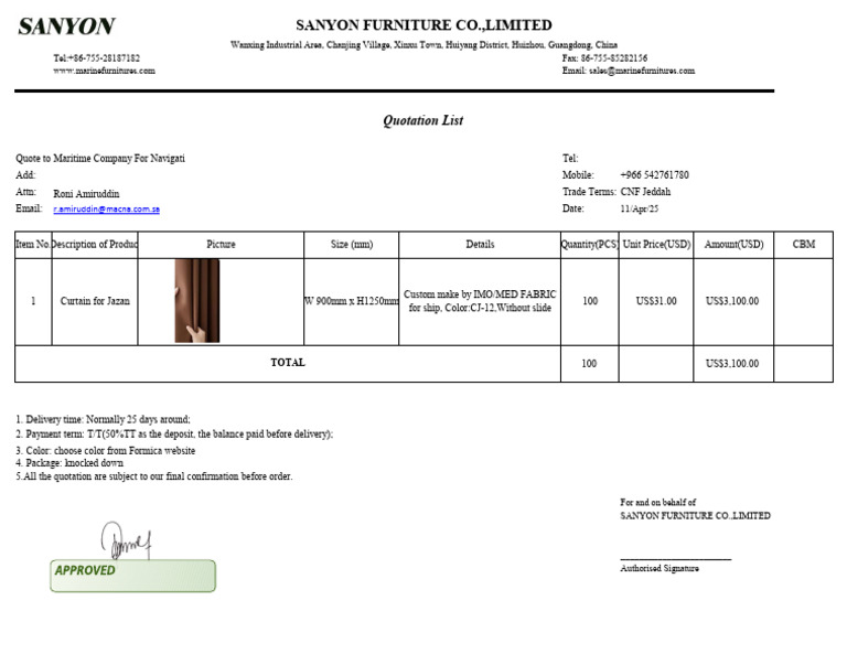 Curtain Jazan Quotation For Maritime From SANYON 20250411 | PDF