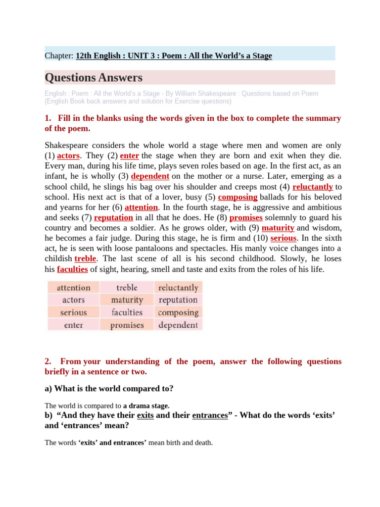 All the World's a stage | PDF | Metaphor | As You Like It