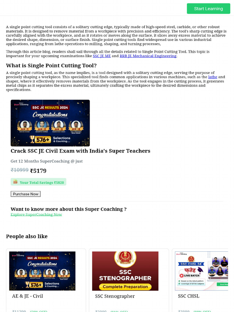 Single Point Cutting Tool - Definition, Nomenclature, and Types | PDF