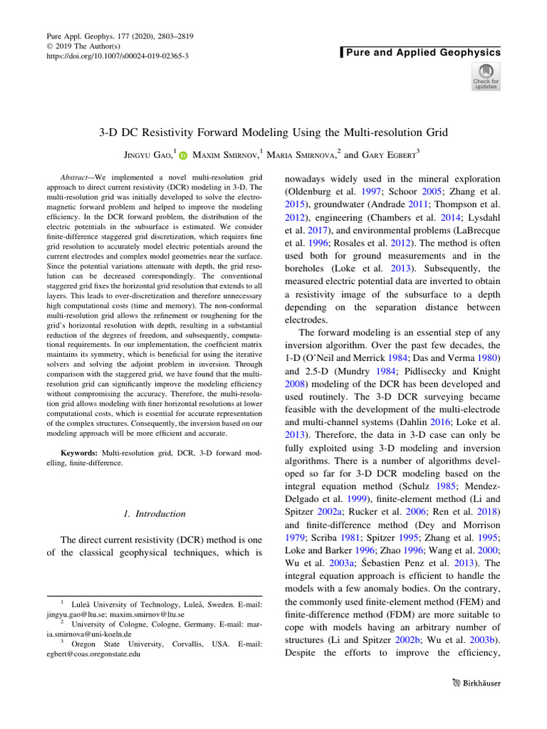 3-D DC Resistivity Forward Modeling Using The Multi-Resolution Grid | PDF | Mathematical ...