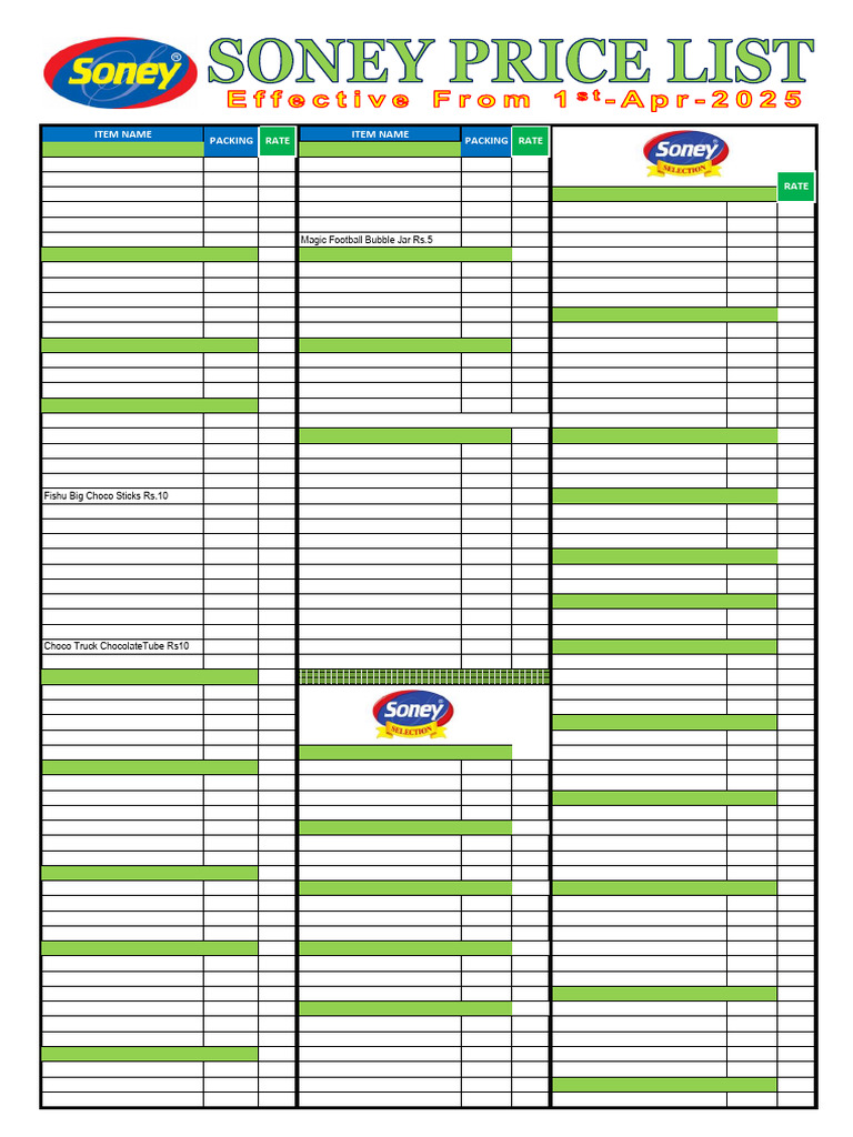 Soney Selection Snack Price List | PDF | Cakes | Candy