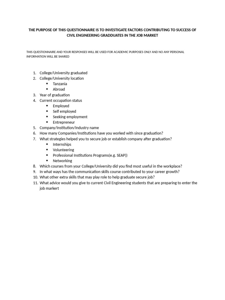 Assignment Questionnaire | PDF