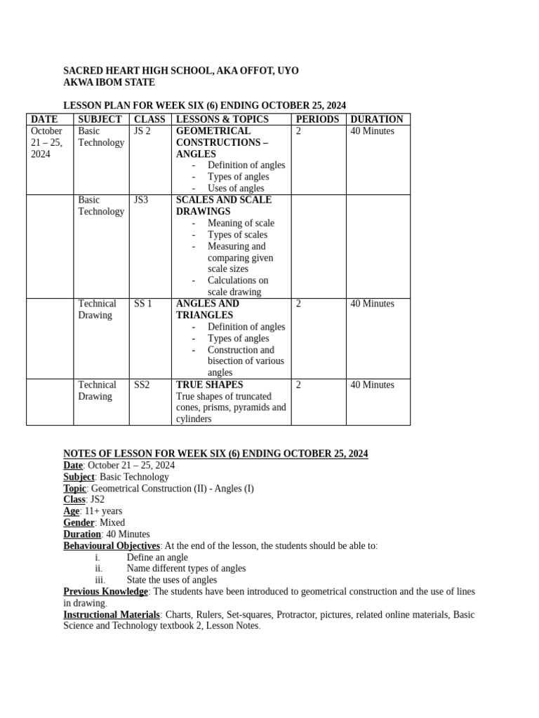 Week 6 Lesson Plan: Angles & Scales | PDF | Angle | Elementary Geometry