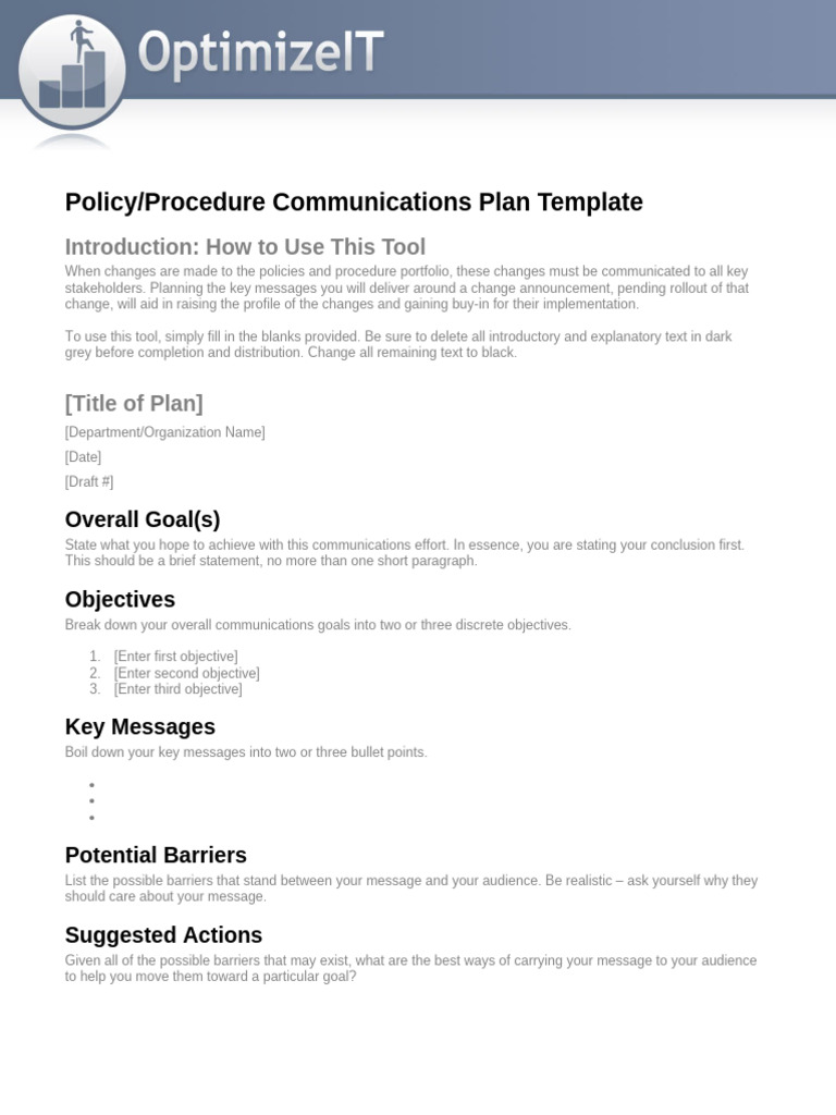 Policy Procedure Communications Plan Template | PDF | Communication | Policy