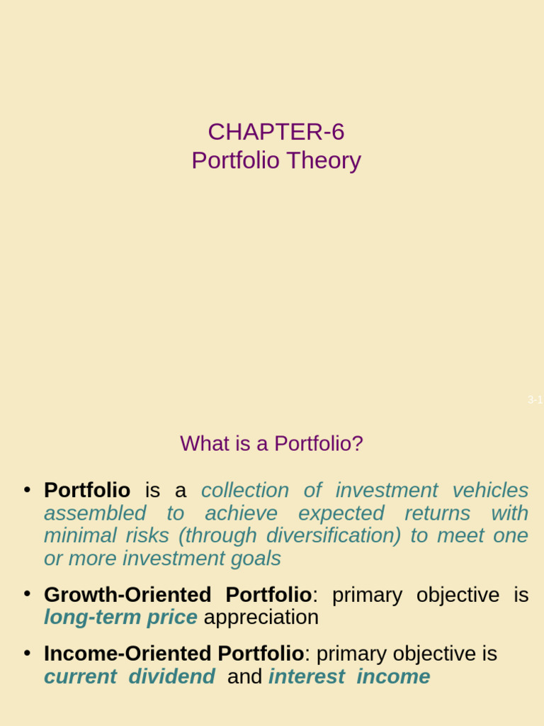 CHAPTER-6 and 7 Portfolio Theory | PDF | Diversification (Finance ...