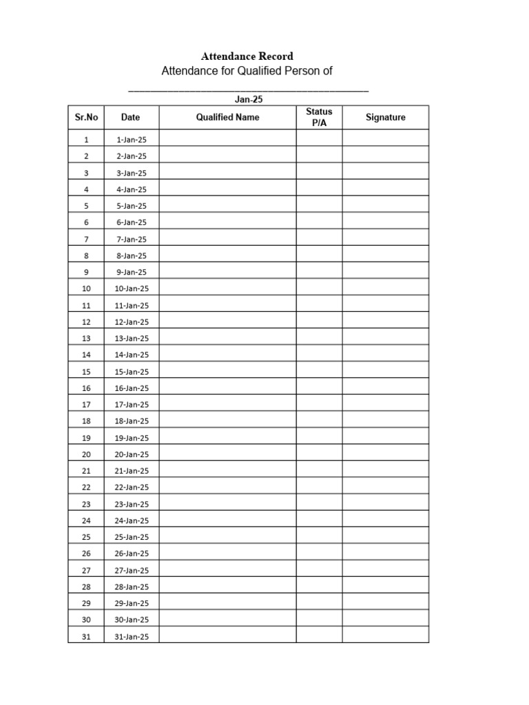 2025 Monthly Attendance Records | PDF