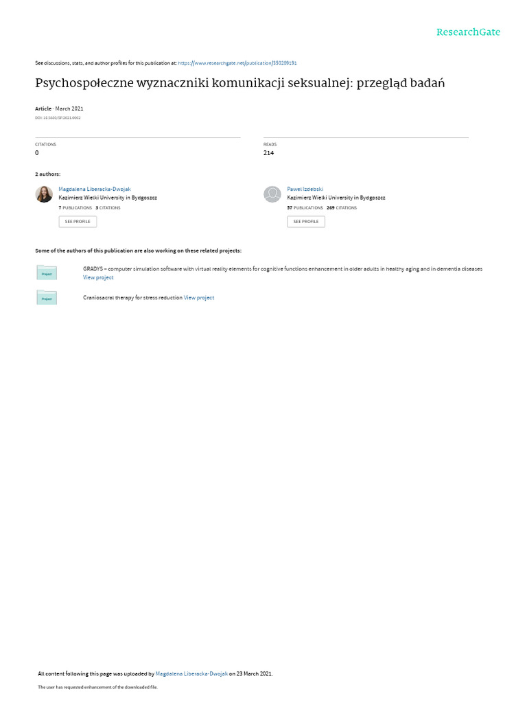 Psychospo Eczne Wyznaczniki Komunikacji Seksualnej: Przegl D Bada | PDF