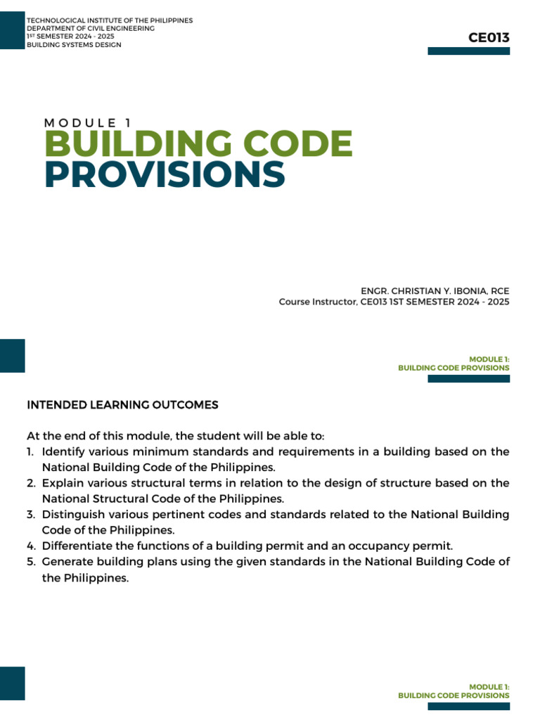 CE013 INTRODUCTION TO THE BUILDING CODE PART 1 | PDF | Building Code ...