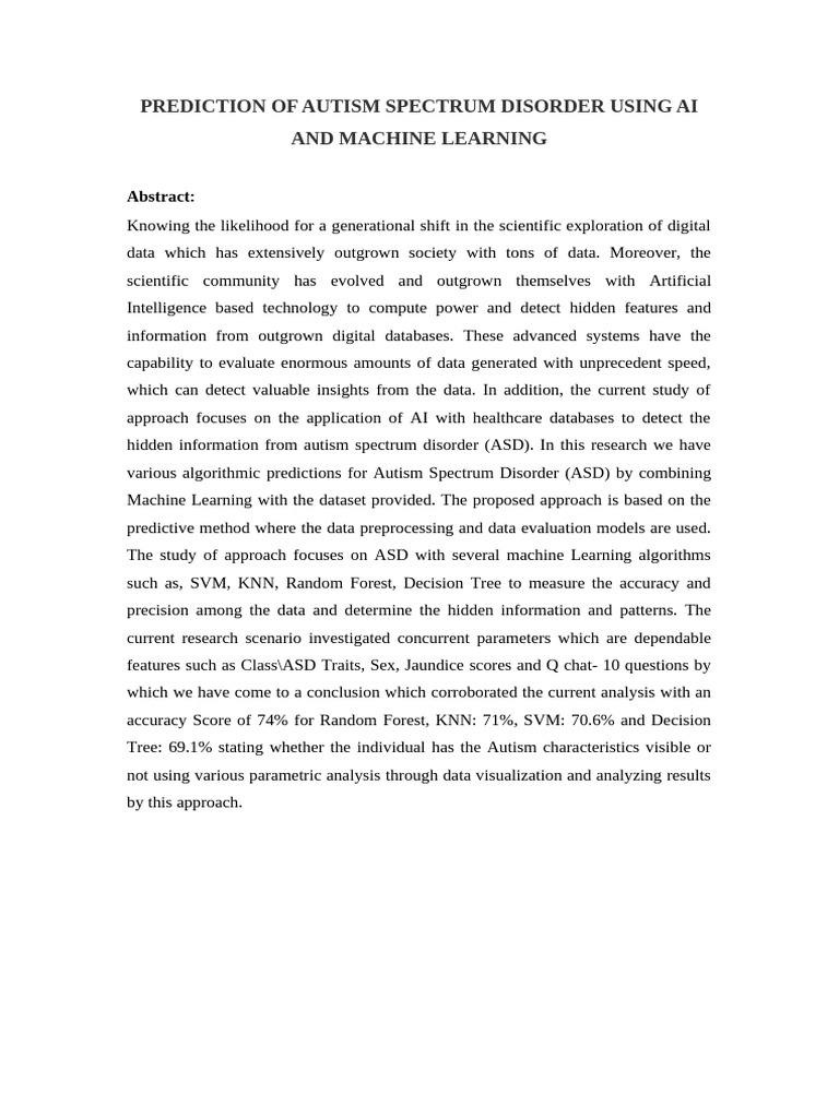 PREDICTION OF AUTISM SPECTRUM DISORDER USING AI AN | PDF