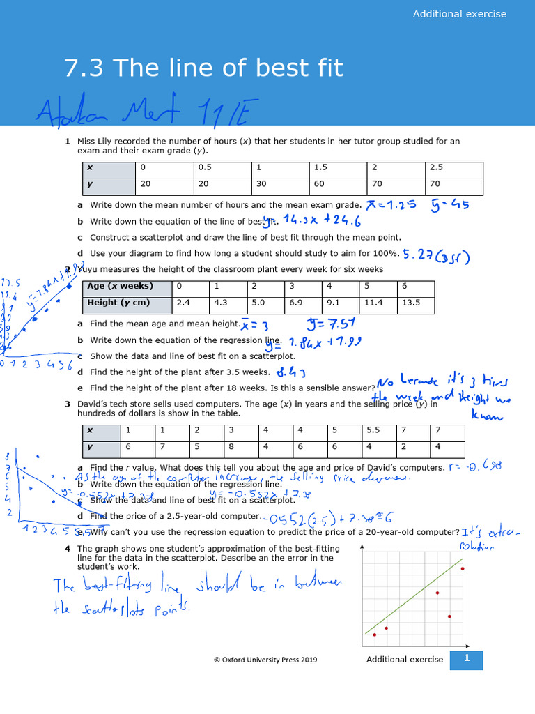 11 Nisan 2025 7.3 The Line of Best Fit WH8 | PDF | Errors And Residuals ...