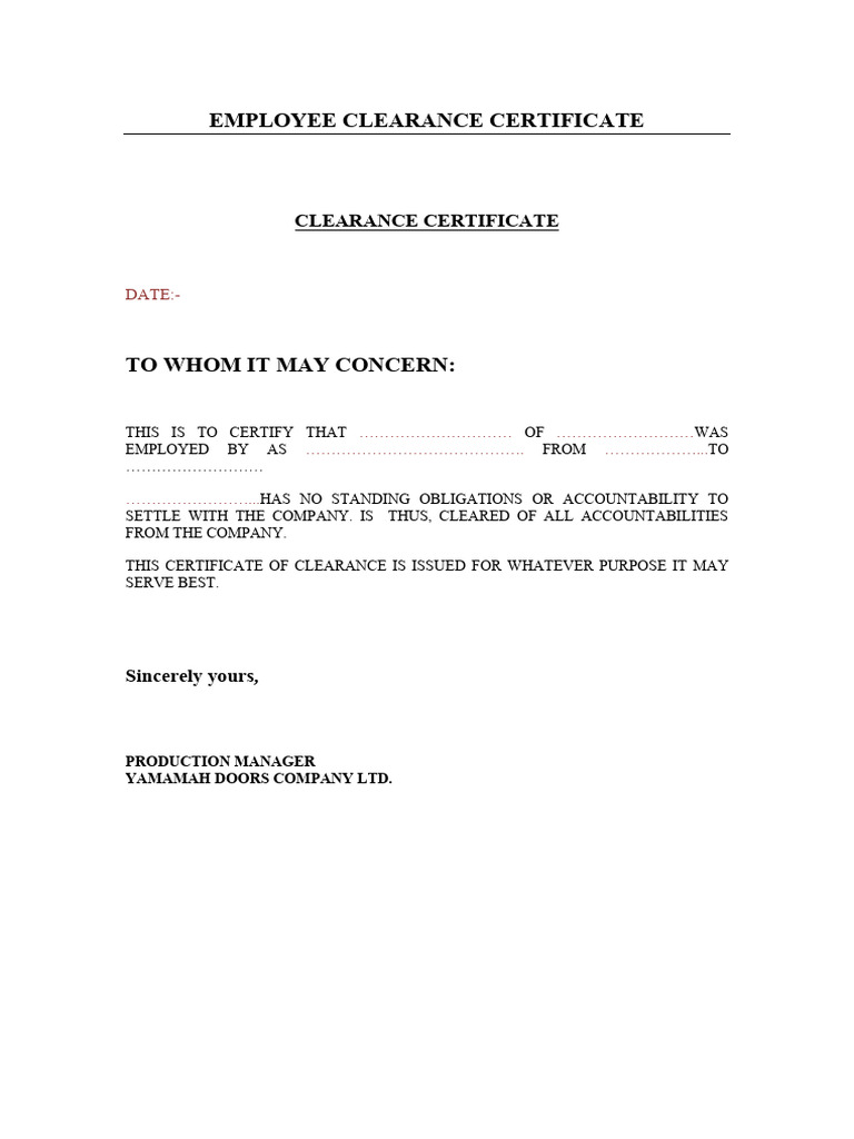 Employee Clearance Certificate | PDF