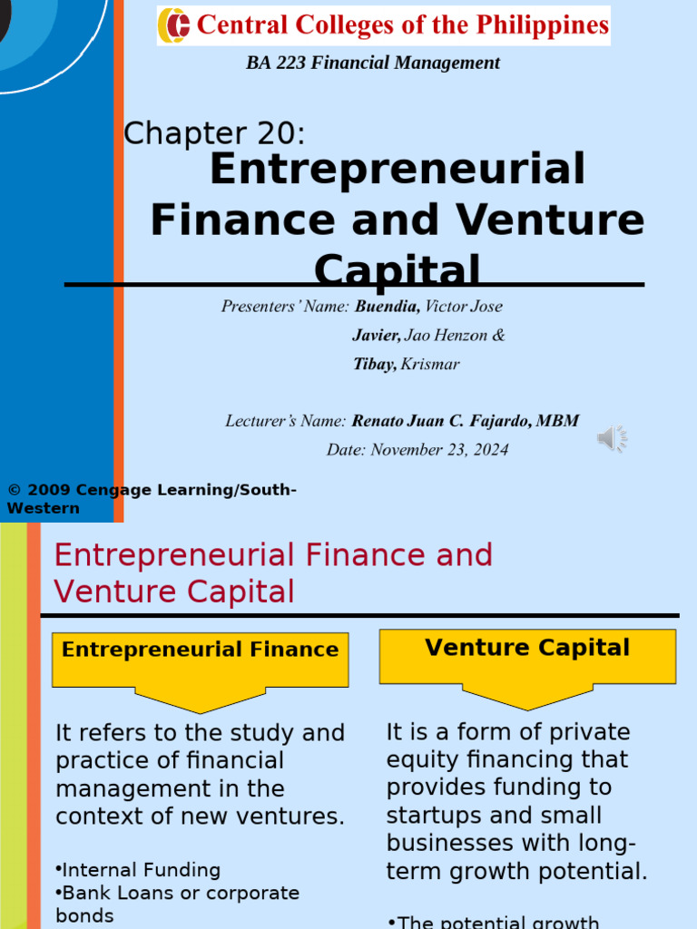 Chap-20 Entrepreneurial Finance and Venture v2 | PDF | Corporate Finance | Venture Capital