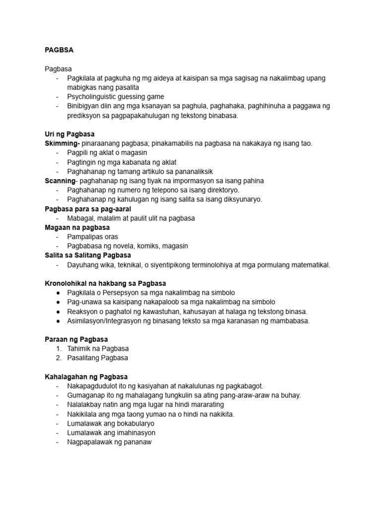 TOPIC_ PAGBASA FILIPINO | PDF