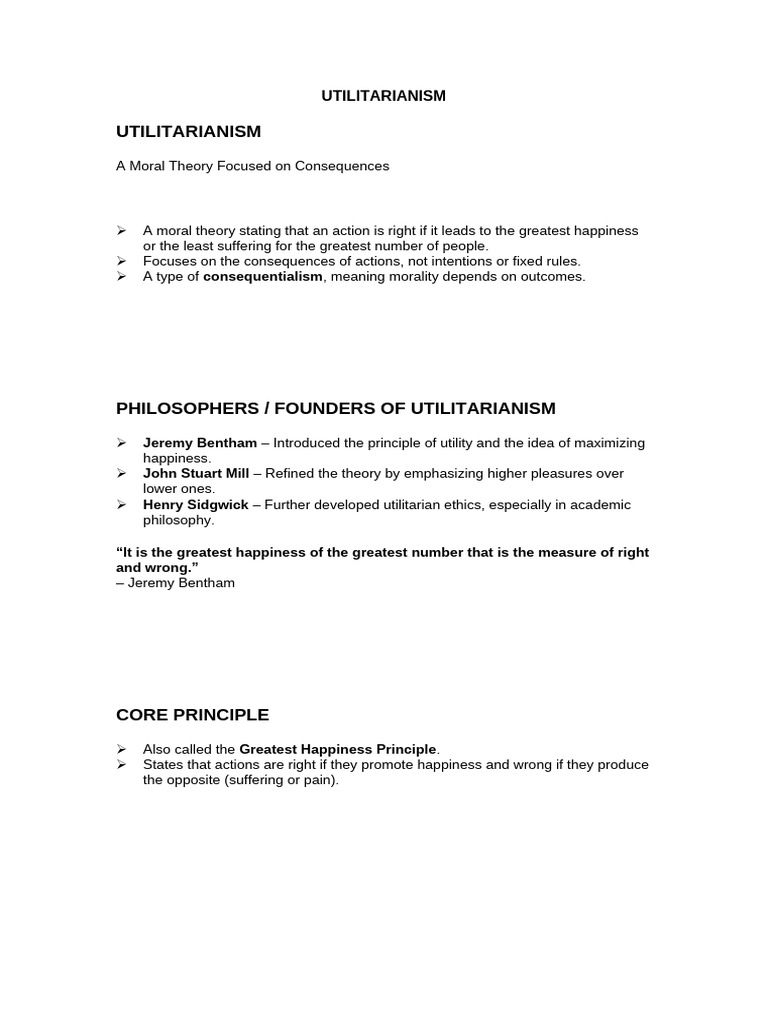 Overview of Utilitarianism Principles | PDF