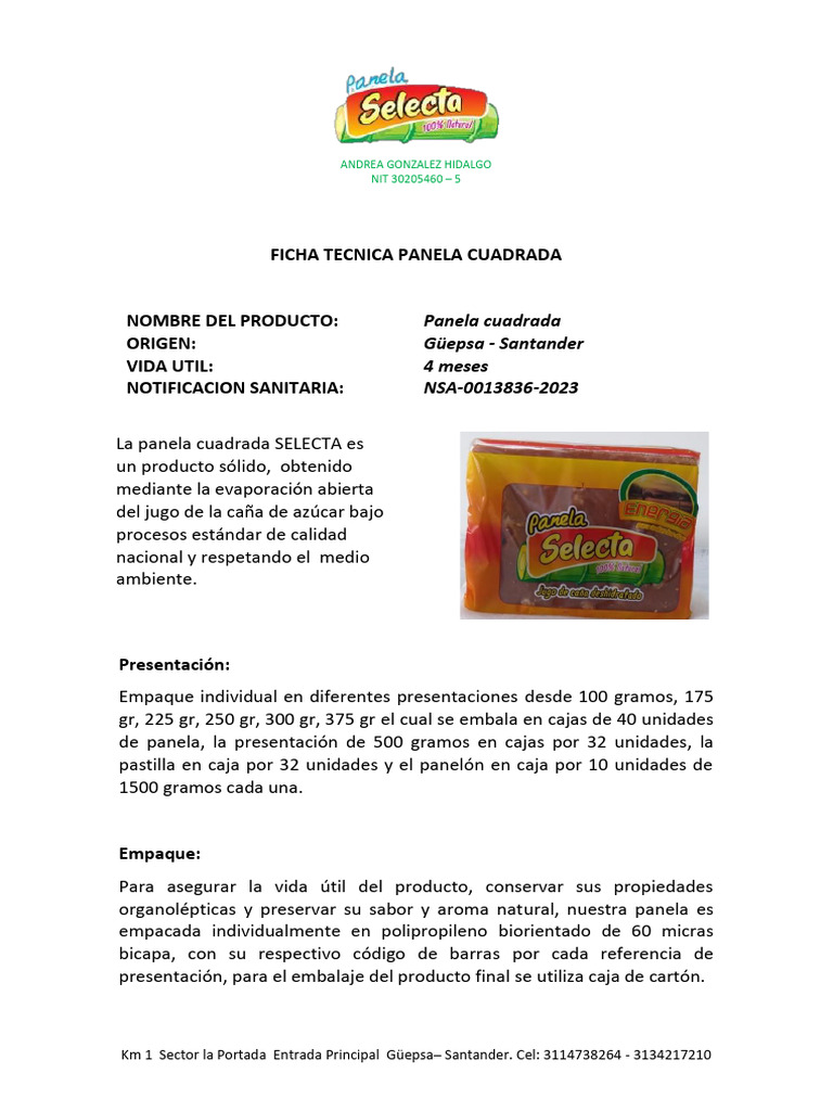 Panela Selecta | PDF | Etiqueta de información nutricional