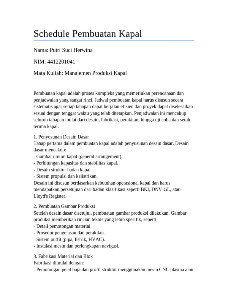 Schedule Pembuatan Kapal | PDF