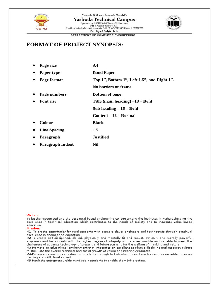 Project Synopsis Format For Microproject | PDF | Engineering | Vocational Education