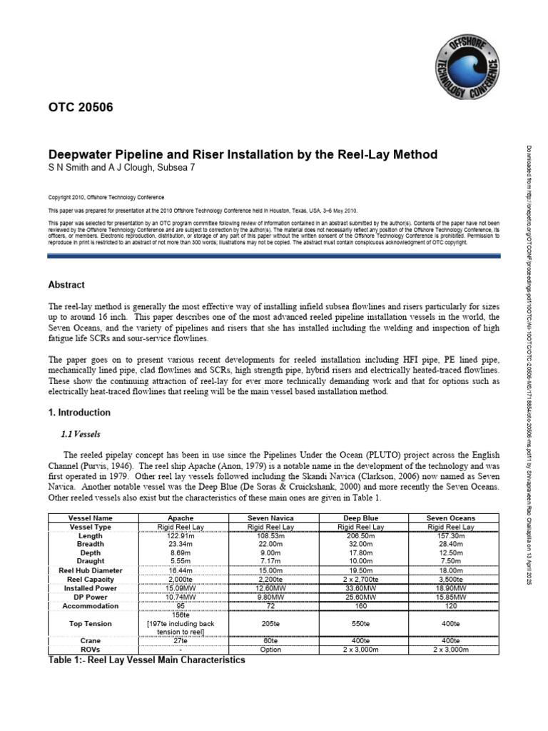 Deepwater Pipeline and Riser Installation by The Reel-Lay Method | PDF ...
