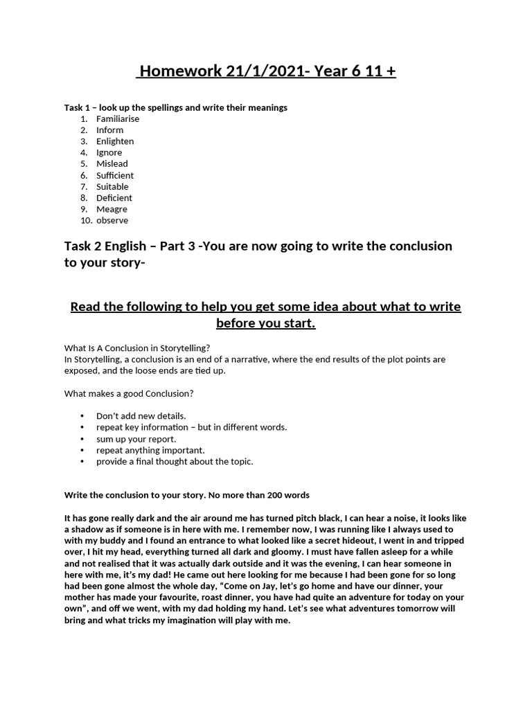 21-1-2021 Homework Return Sheet Week 26 Rohans Story Ending | PDF
