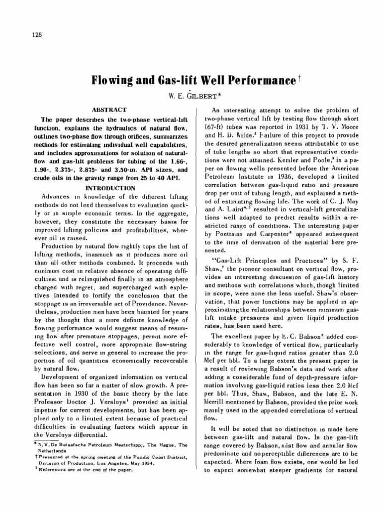 Flowing and Gas Lift Performance Gilbert 1954 | PDF | Pressure | Fluid ...