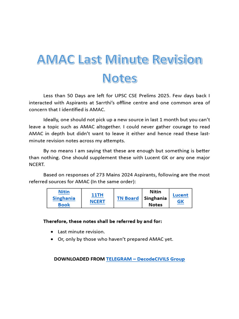 AMAC 30-Pages Last Minute Revision Notes | PDF
