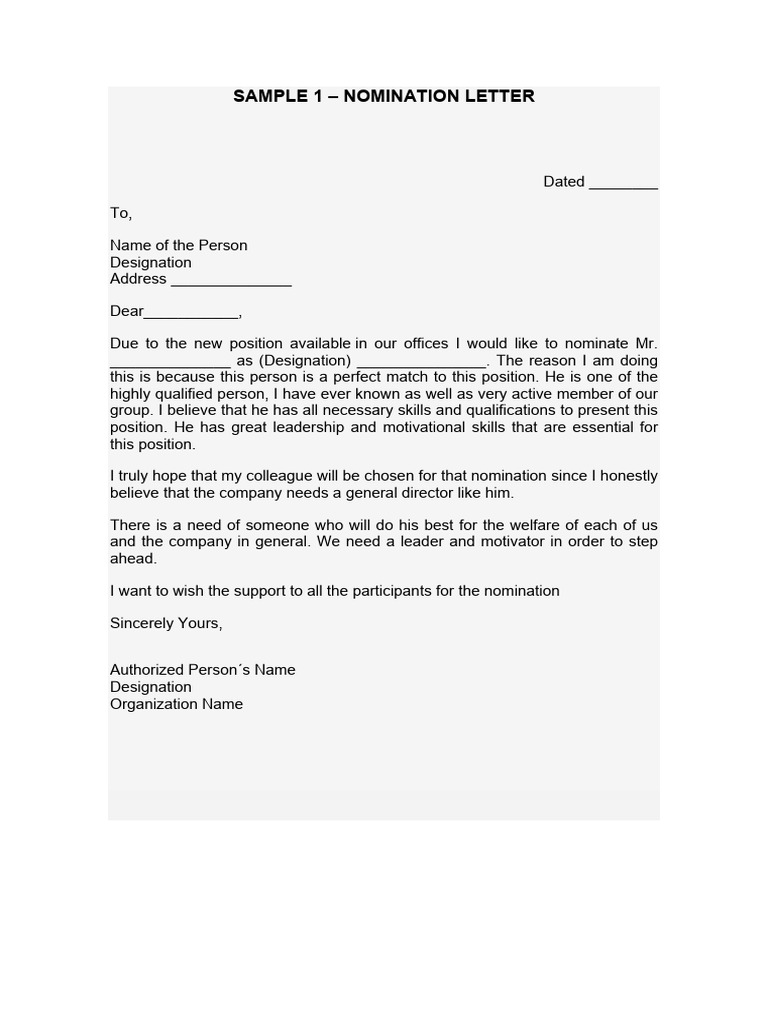 Samples Nomination Letters | PDF | Leadership