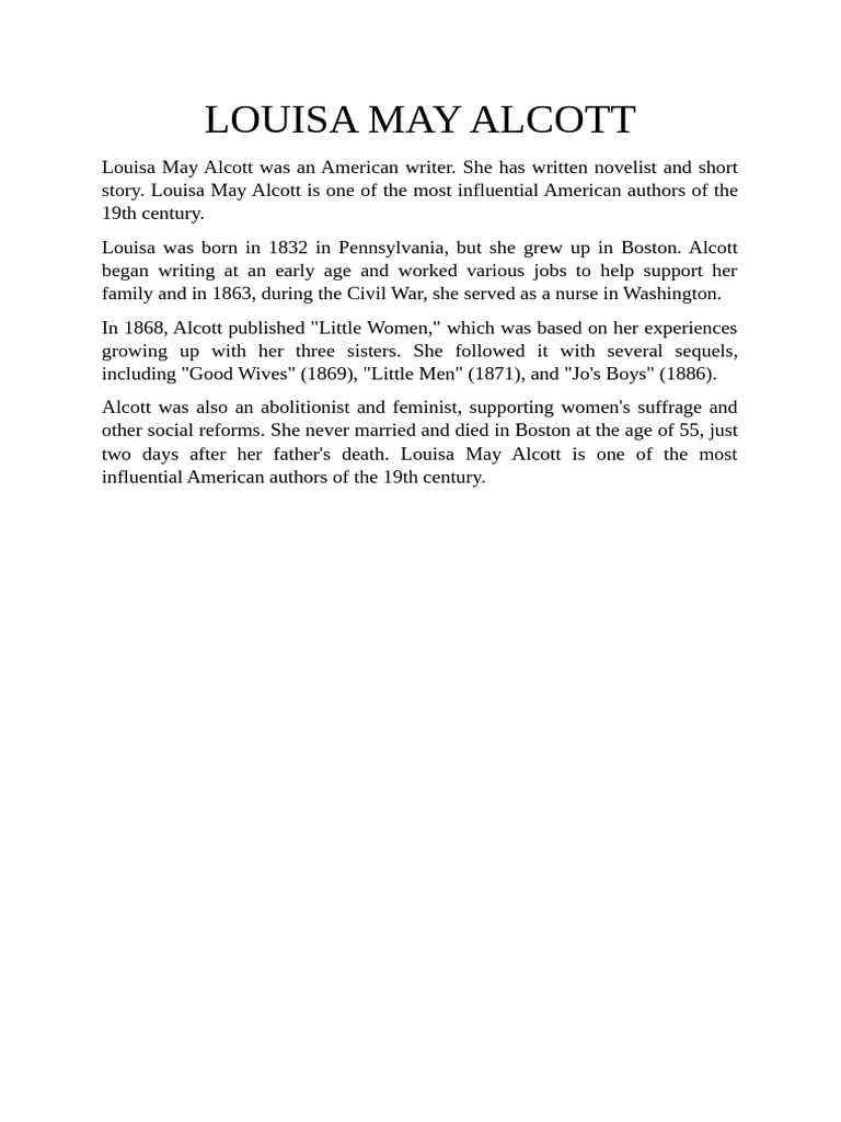 Louisa May Alcott: Influential Author | PDF