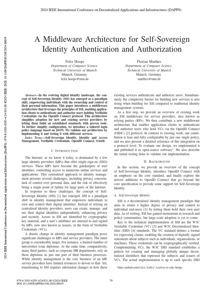 A Middleware Architecture For Self-Sovereign Identity Authentication and Authorization | PDF ...