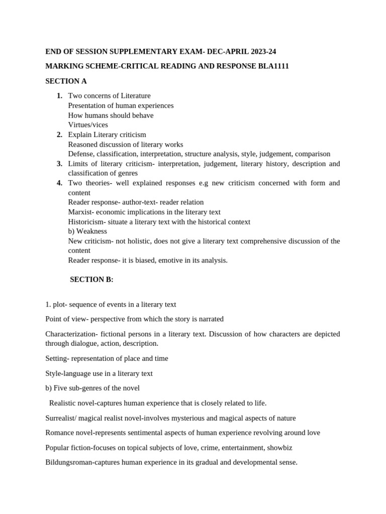 Critical Reading Exam Marking Scheme 2023 | PDF | Liberal Arts Education