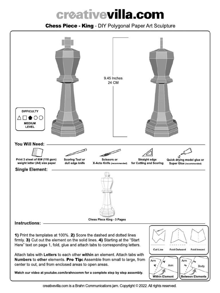DIY King Chess Piece Paper Sculpture | PDF