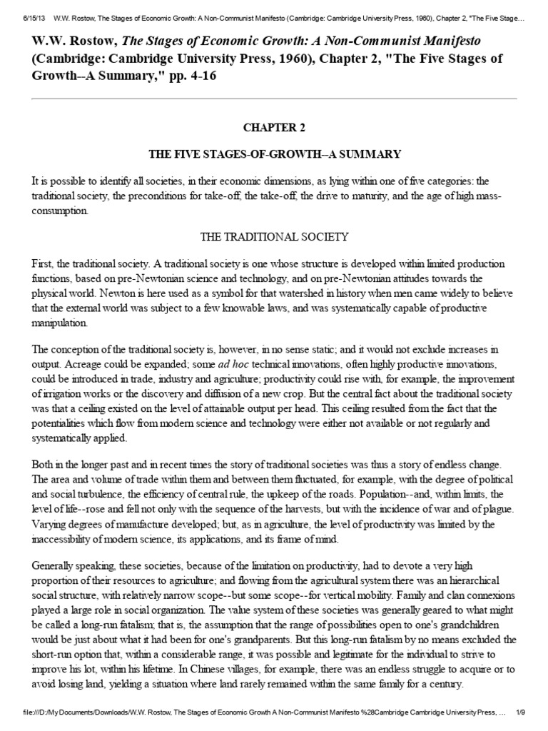 Rostow's Five Stages of Economic Growth | PDF | Economic Growth | Economics