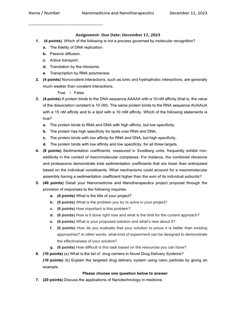 Nanotechnology Homework_questions | PDF | Ligand (Biochemistry ...