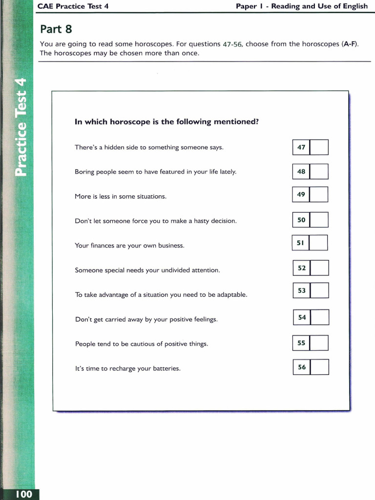 CAE Practice Test 4: Horoscope Analysis | PDF