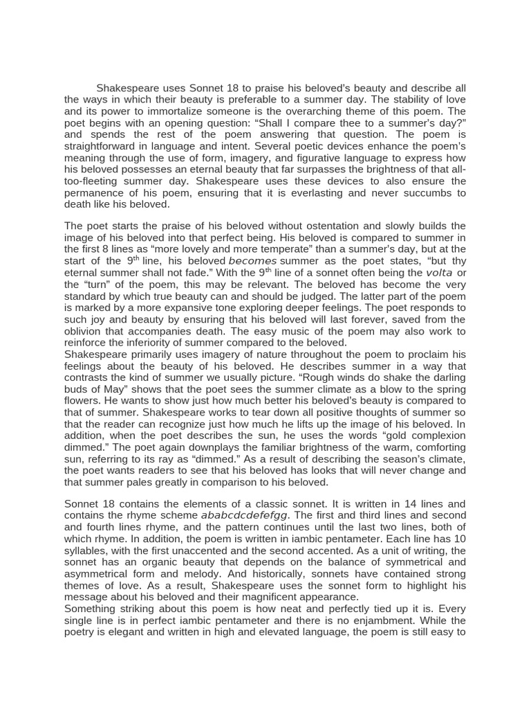 Sonnet 18 literary devices | PDF | Poetry | Sonnets