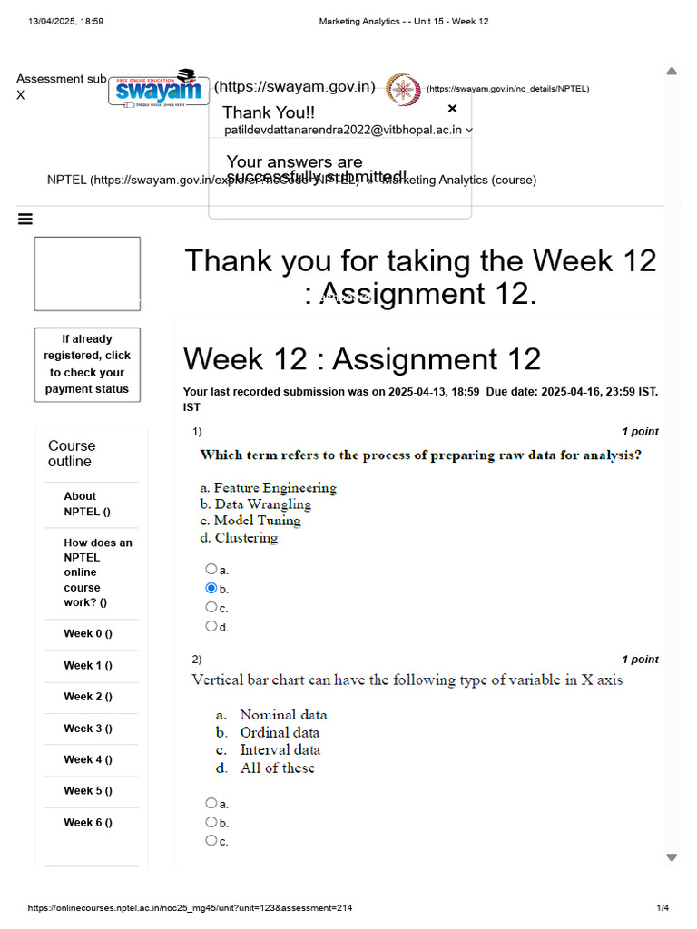 NPTEL Marketing Analytics Exam Paper | PDF | Qualifications ...