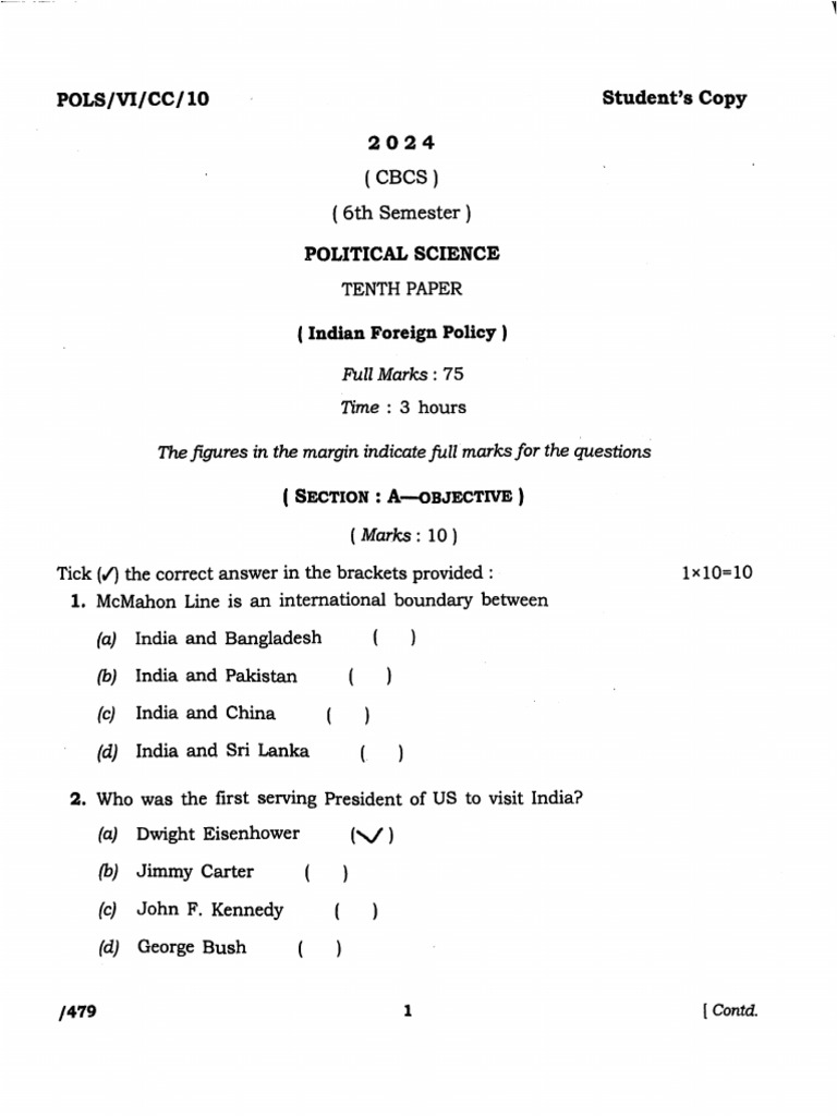 2024 CBCS 6 Sem POL - SC 10 PP (Indian Foreign Policy) | PDF