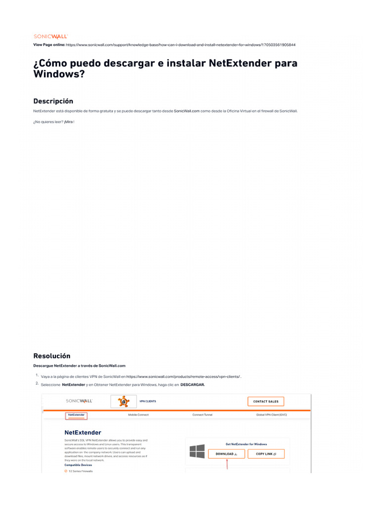 How Can I Download and Install NetExtender For Windows | PDF