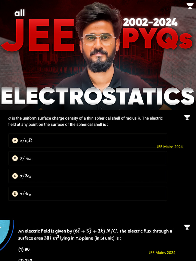 Electrostatics JEE Main PYQs (2002-2024) | PDF | Sphere | Electric Field