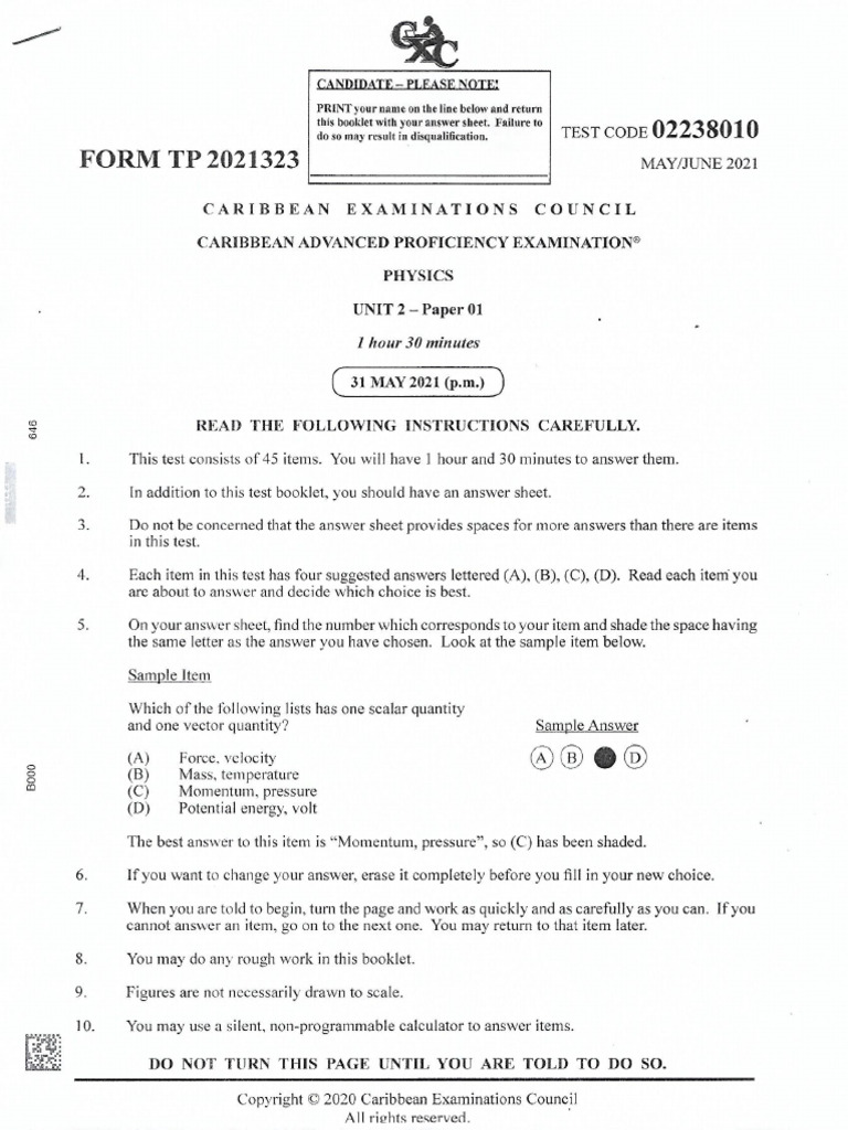 Physics 2021 P1 | PDF