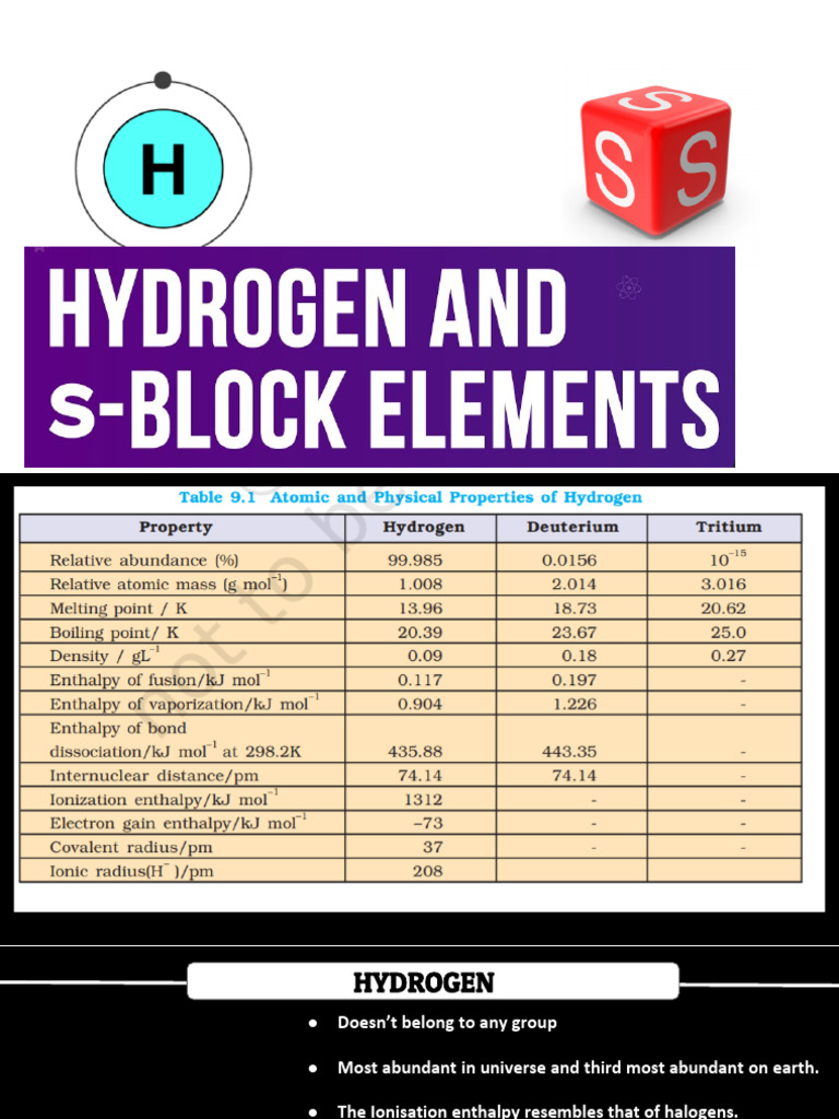 Hydrogen and S-Block Elements-1 | PDF | Hydride | Ion Exchange