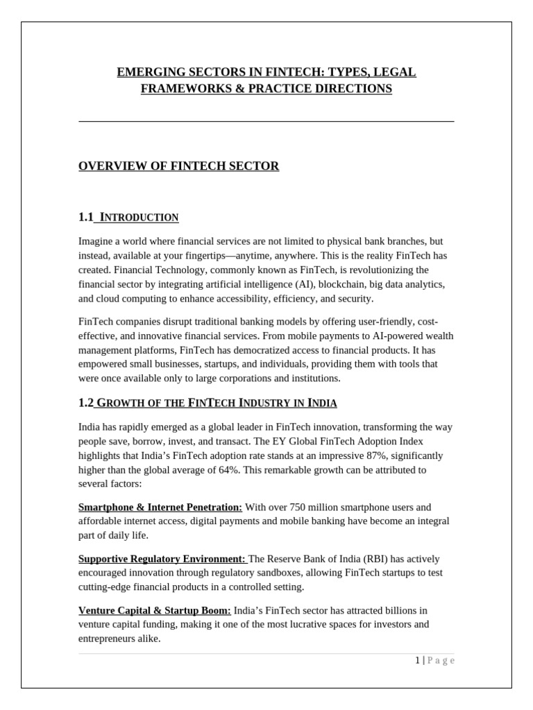 Emerging Sectors in FinTech Final Report | PDF | Banks | Financial Inclusion