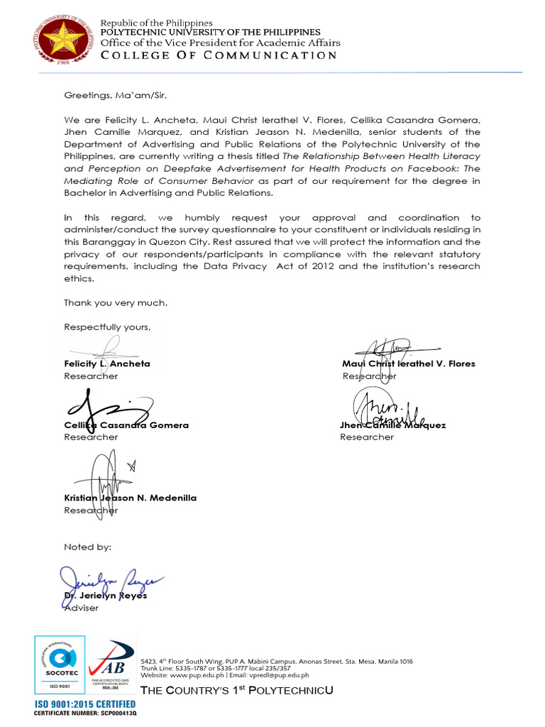 Letter For Data Gathering | PDF