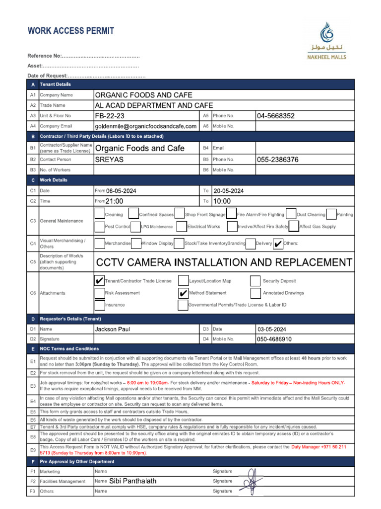 Work Permit Organic AC Maintenance PDF | PDF
