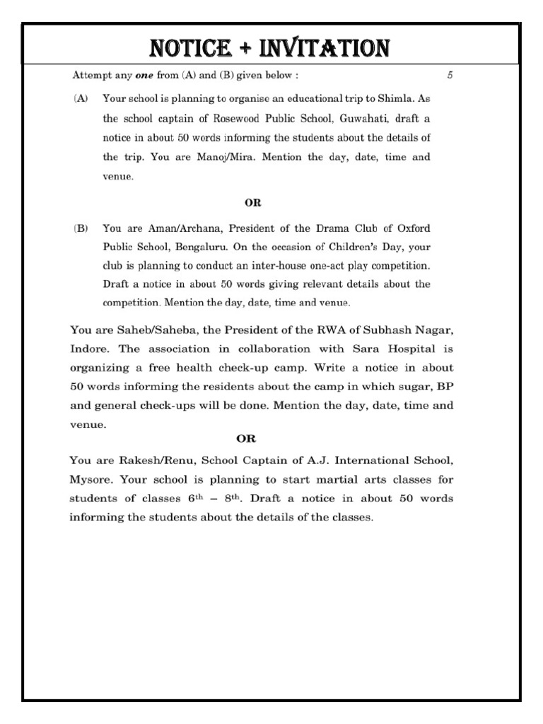 Notice + Invitation Important Questions | PDF