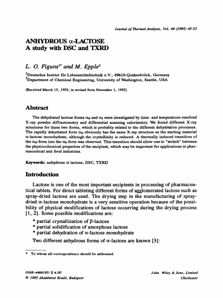 Anhydrous A-Lactose A Study With DSC and TXRD | PDF | Differential ...